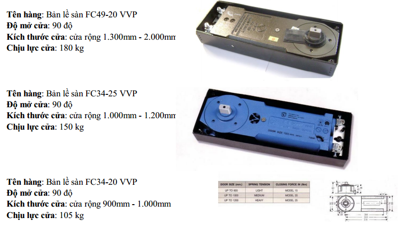 BẢN LỀ ÂM SÀN HIỆU VVP THÁI LAN